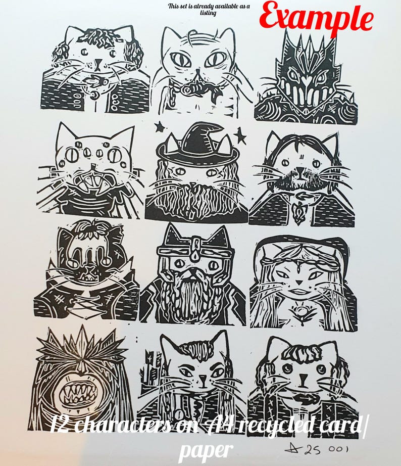 Custom LOTR Cat Parody Lino Prints (build Your Own Print, Cute Cats ...