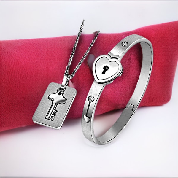 Couple Bracelet Lock and Key Necklace - Etsy