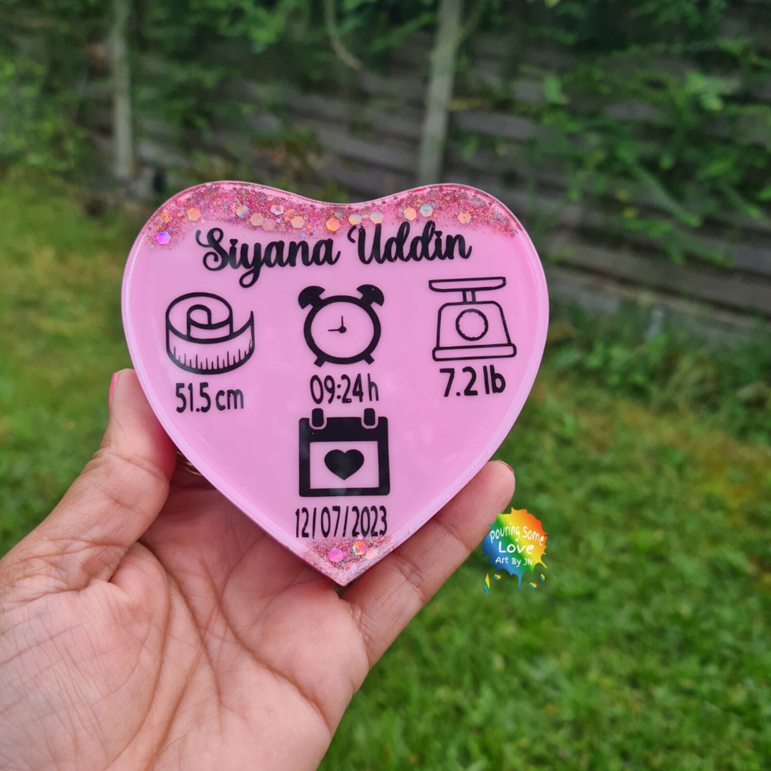 Personalised Birth Stat Resin Heart, Birth Keepsake, Information ...