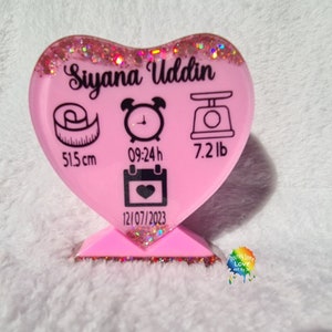 Personalised Birth Stat Resin Heart, Birth Keepsake, Information ...