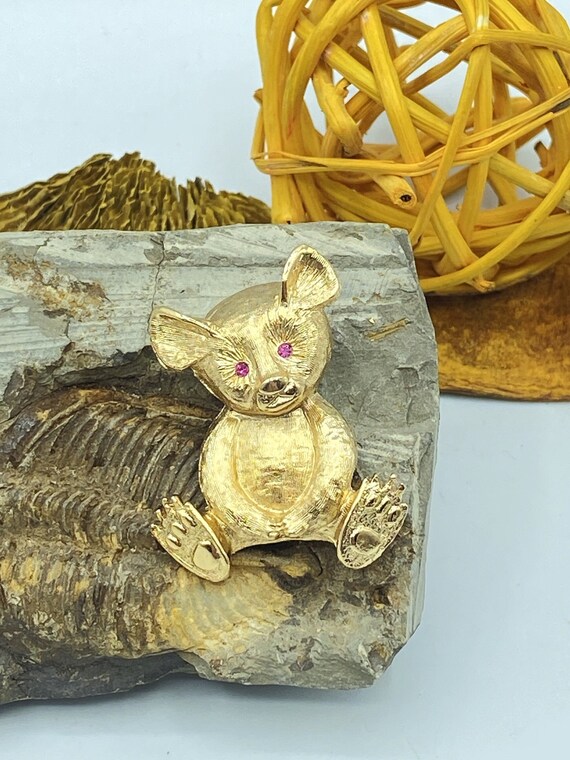 Napier Firefighter Teddy Bear Brooch Pin Rhinestone E… - Gem