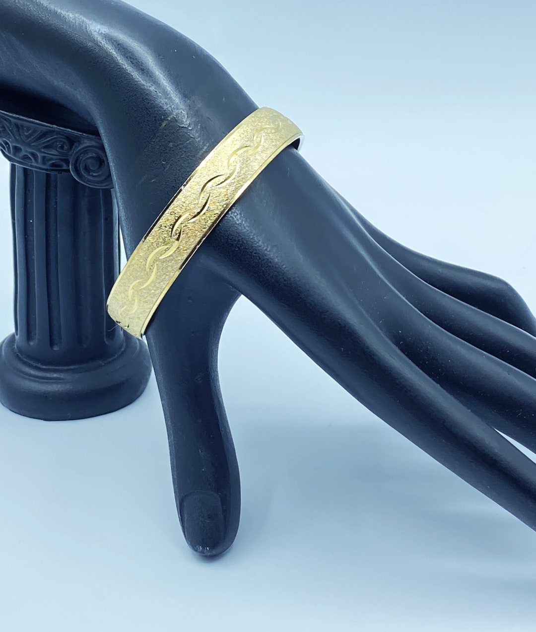 Vintage Crown Trifari Etched Gold Tone Bangle, Trifari Chunky Gold ...