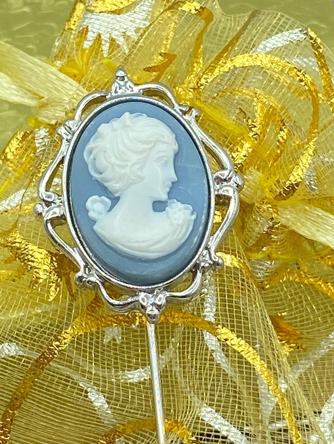 Vintage Crown Trifari Blue Cameo Pin, 60s Crown Trifari Pin, Trifari ...