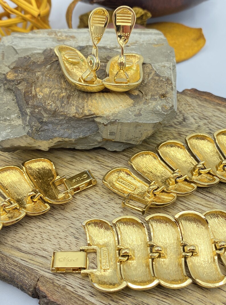 Vintage Monet Blue Enamel and Gold Parure, Chunky Monet Earrings ...