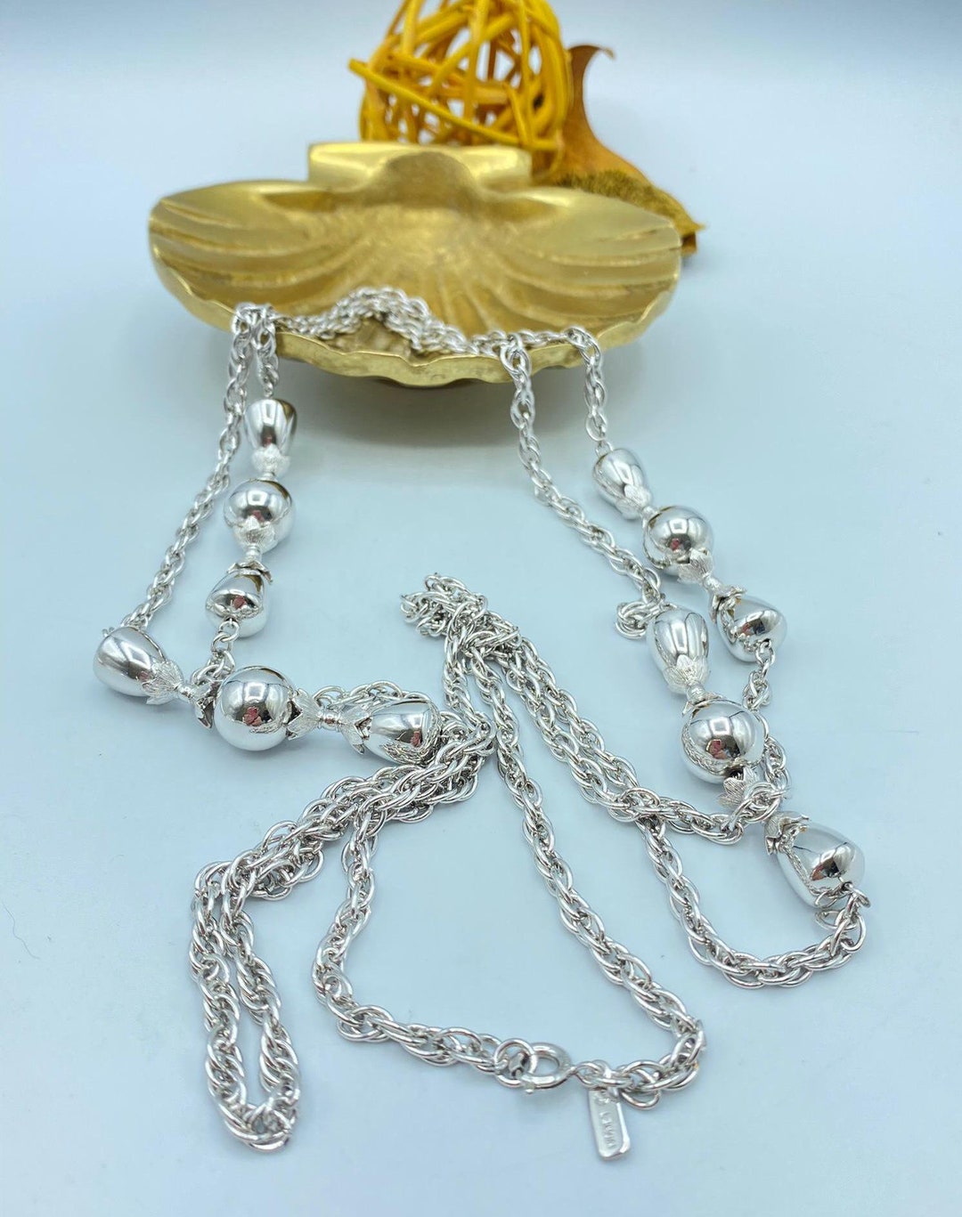 Vintage Monet Silver Chain Necklace, Monet Chain Necklace, 56 Inches ...