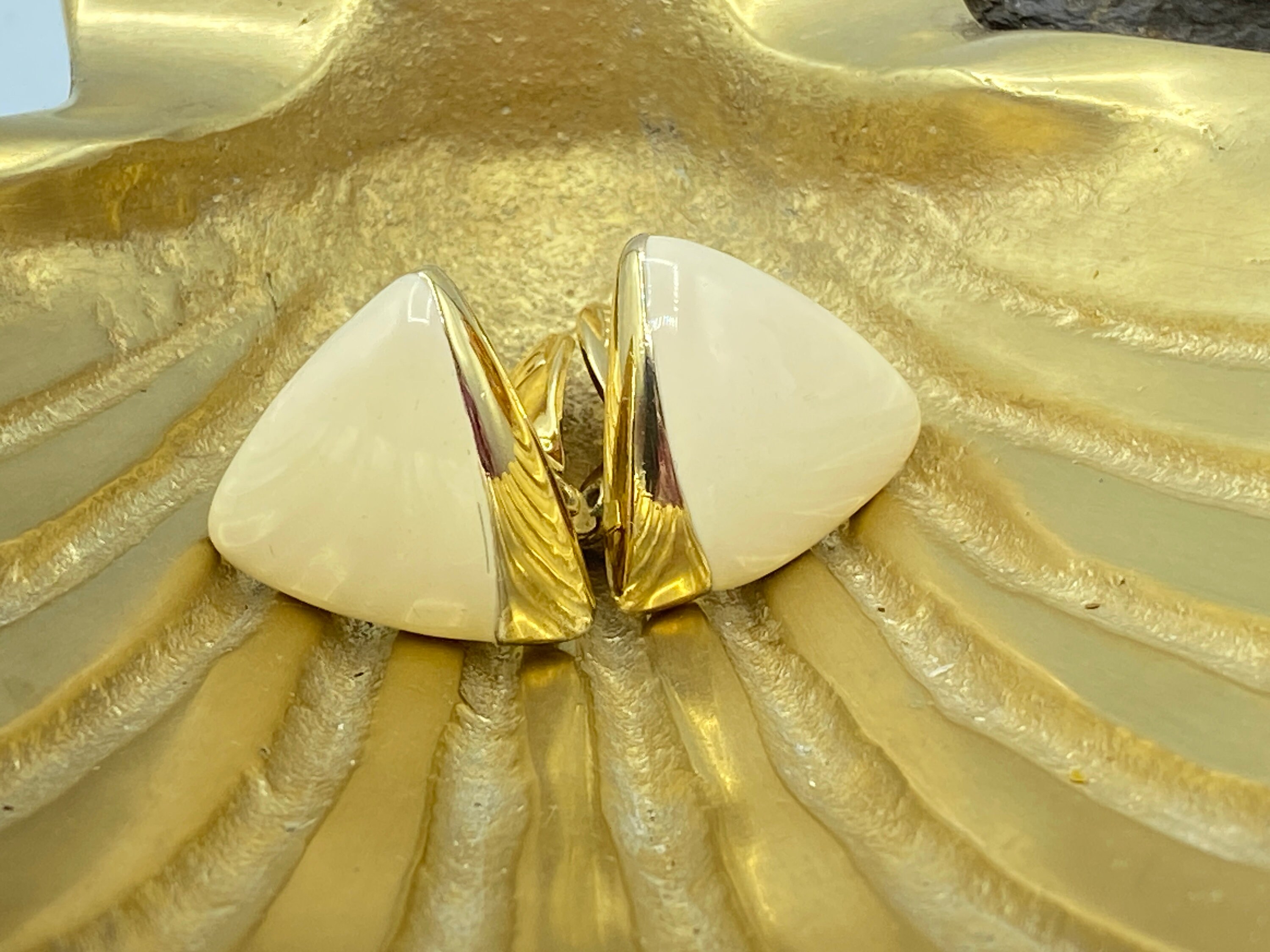 Monet Ivory Enamel and Gold Tone Earrings, Clip on Earrings, Vintage ...