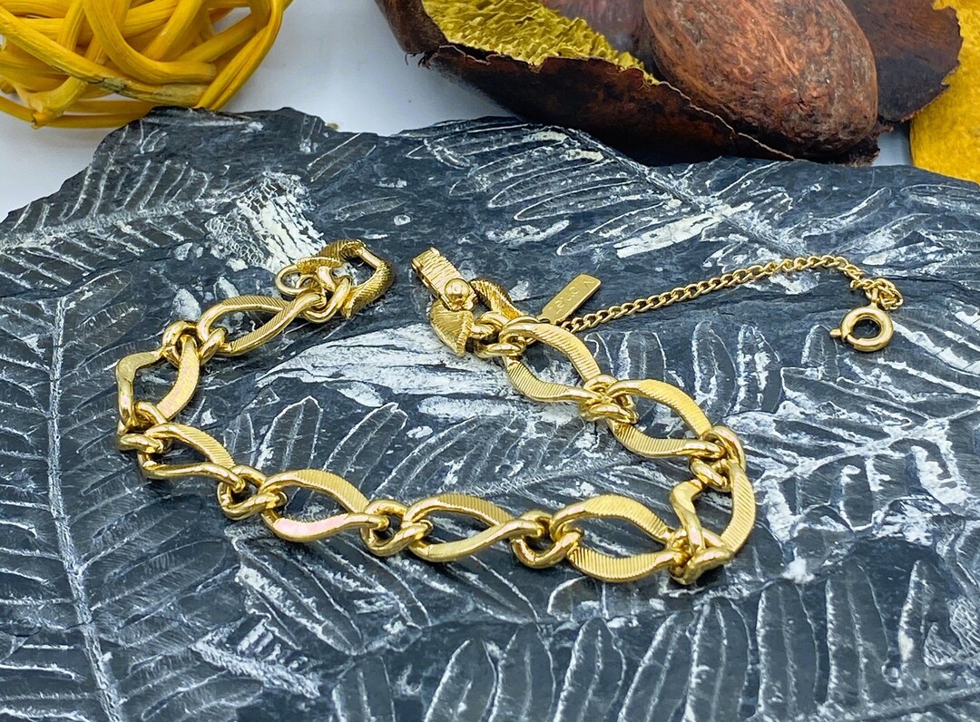 Vintage Monet Bracelet in Polished and Textured Gold Tone, 70s Monet ...