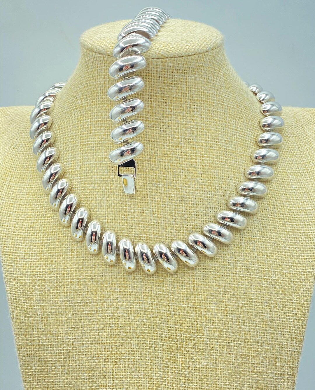 Vintage Napier Silver Tone Necklace Bracelet Set, 90s Napier Bracelet ...