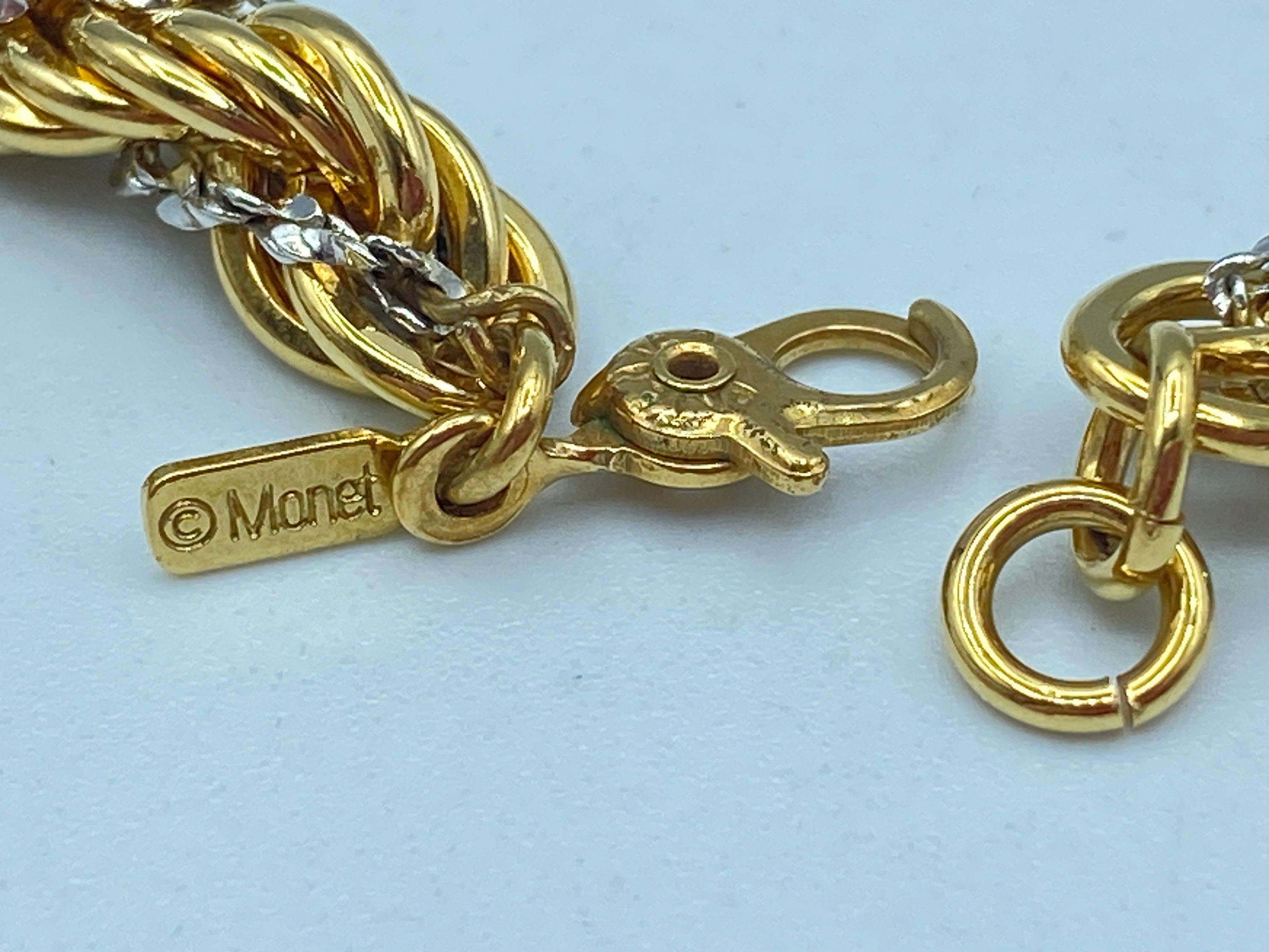 Vintage Monet Rope Necklace, 80s Monet Necklace, Monet Gold and Silver ...
