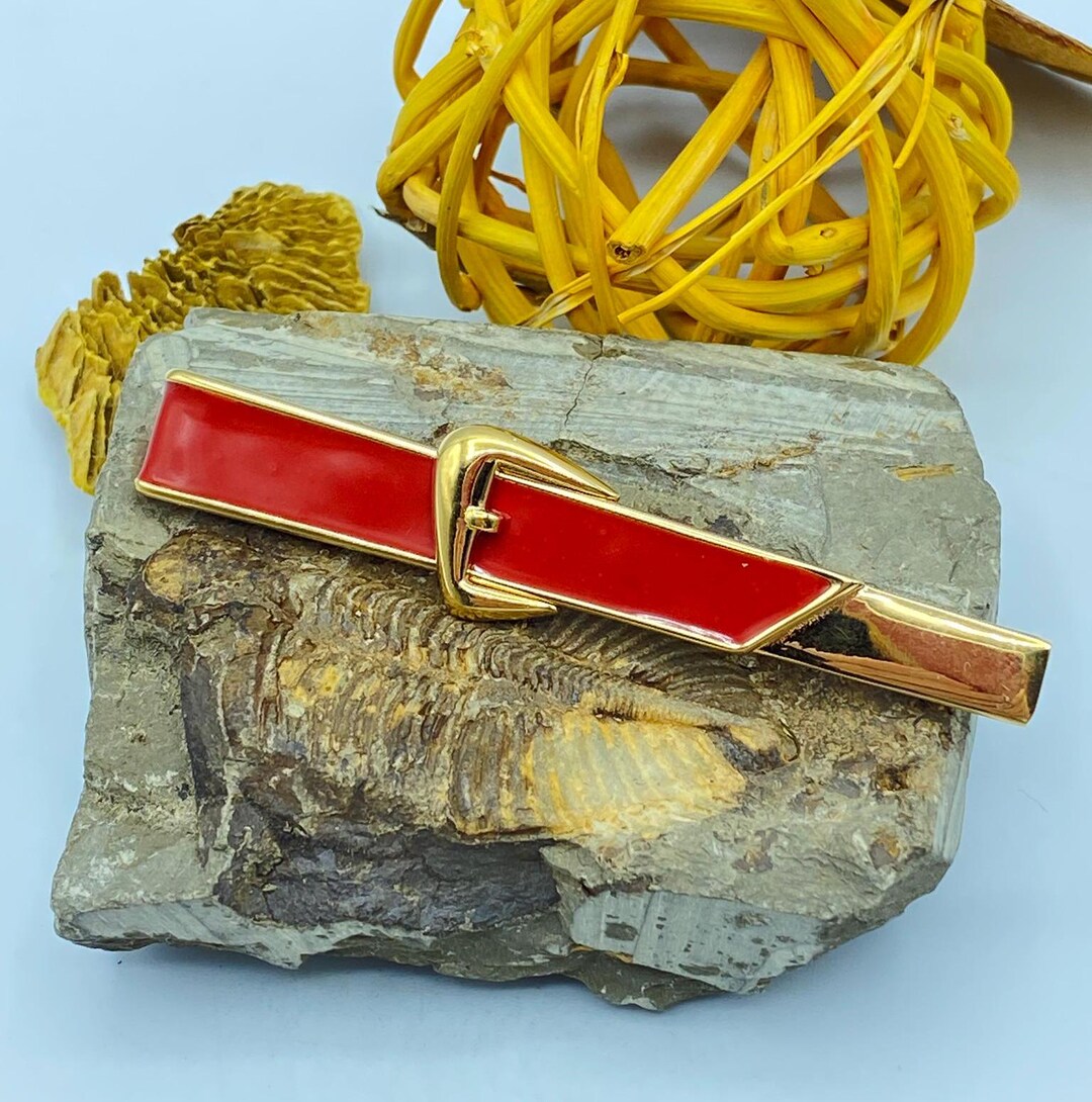 Monet Belt Buckle Brooch: Red & Gold Tone Lapel Pin, 1980s Jewelry - Etsy