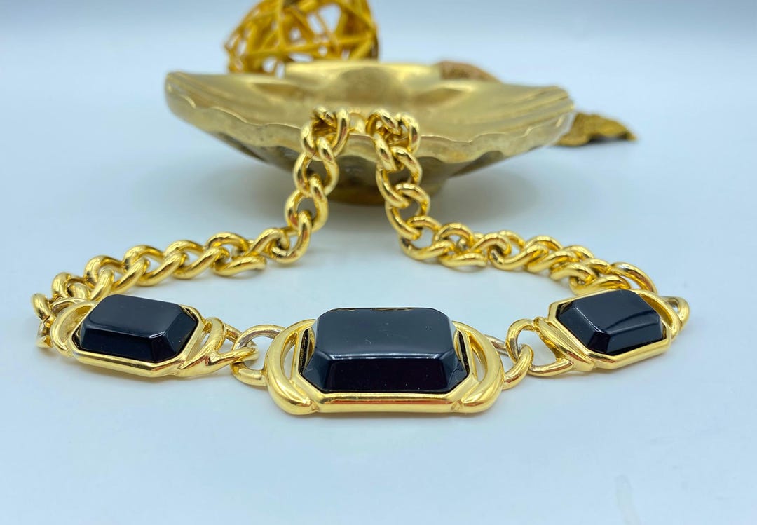 Trifari Gold Chain Pendant Necklace, Chunky Trifari Chain Choker, 17 ...