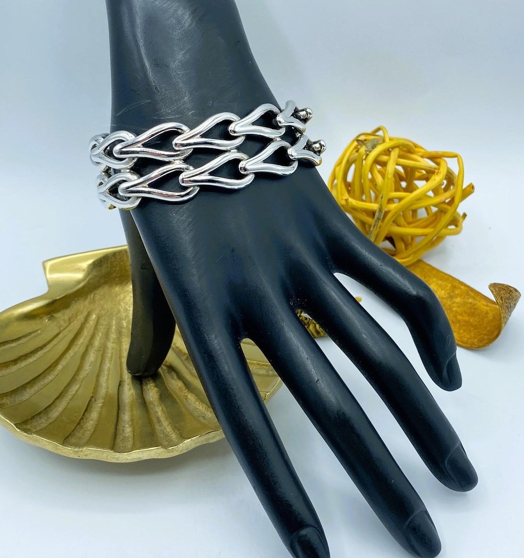 Vintage Monet Chain Bracelet, Monet Silver Link Bracelet, Monet Jewelry ...