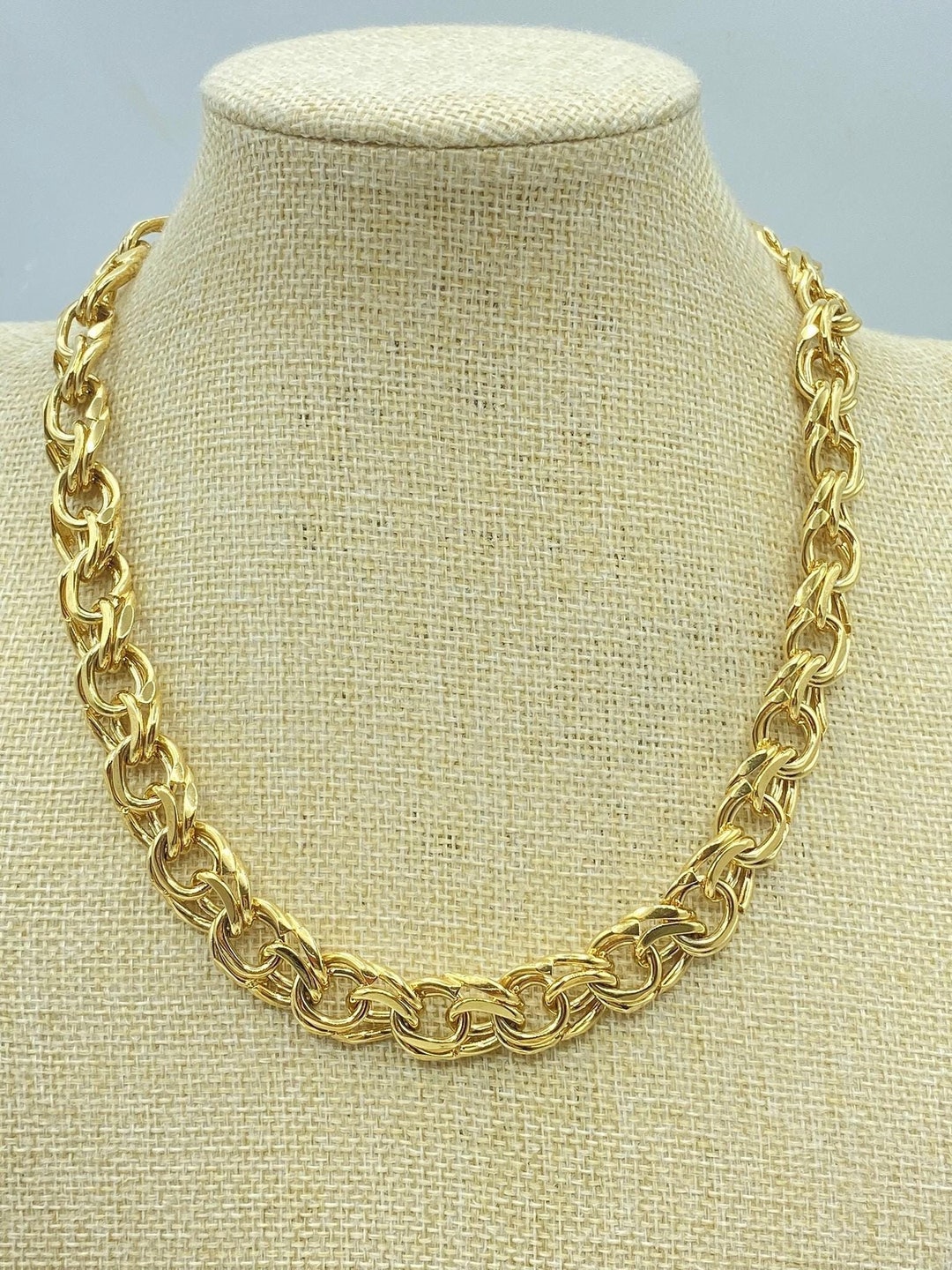 Vintage Trifari Chain Necklace, 90s Trifari Necklace, 17 Inches, Chunky ...