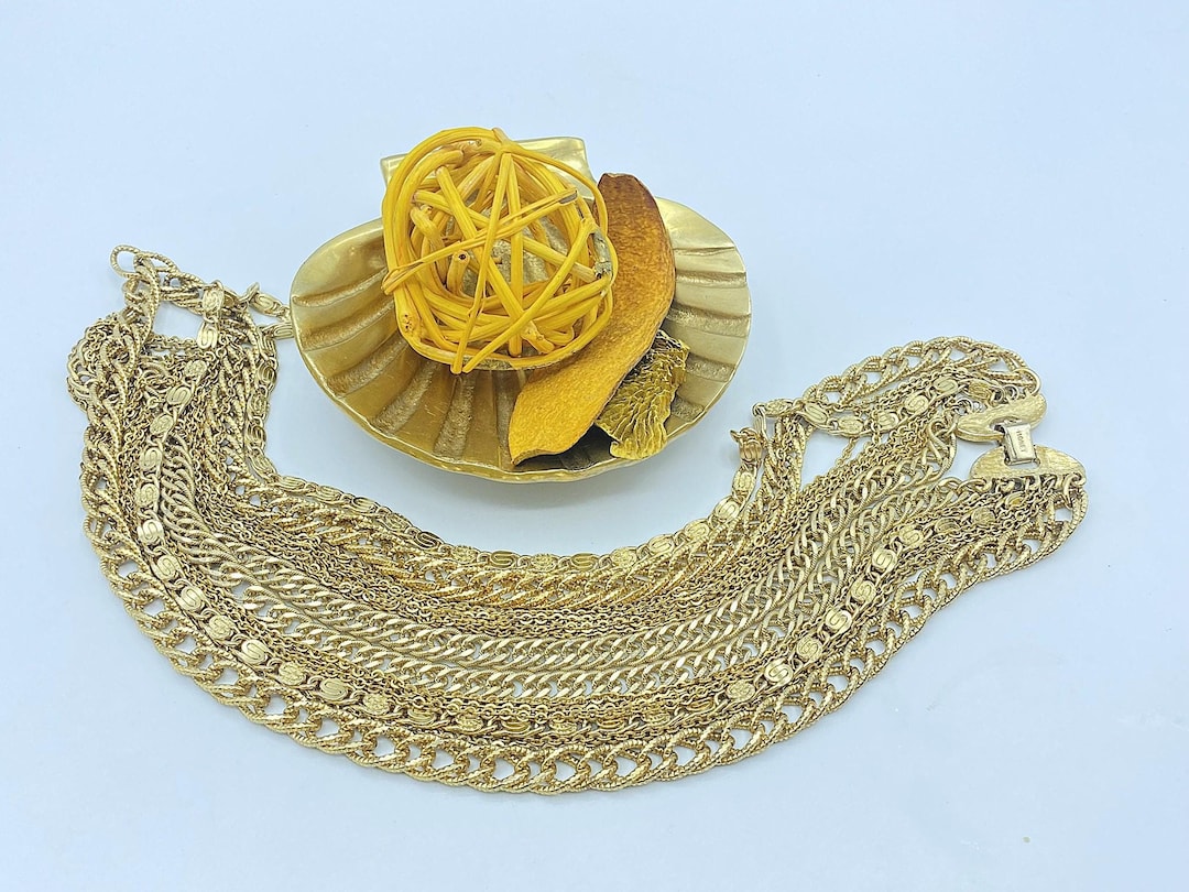 Vintage Monet Gold Multi Strand Chain Necklace, 70s Monet Necklace, 30 ...
