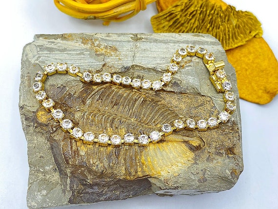 Vintage Monet Tennis Bracelet 80s Monet Bracelet Monet Gold and Rhinestone Bracelet Monet Jewelry