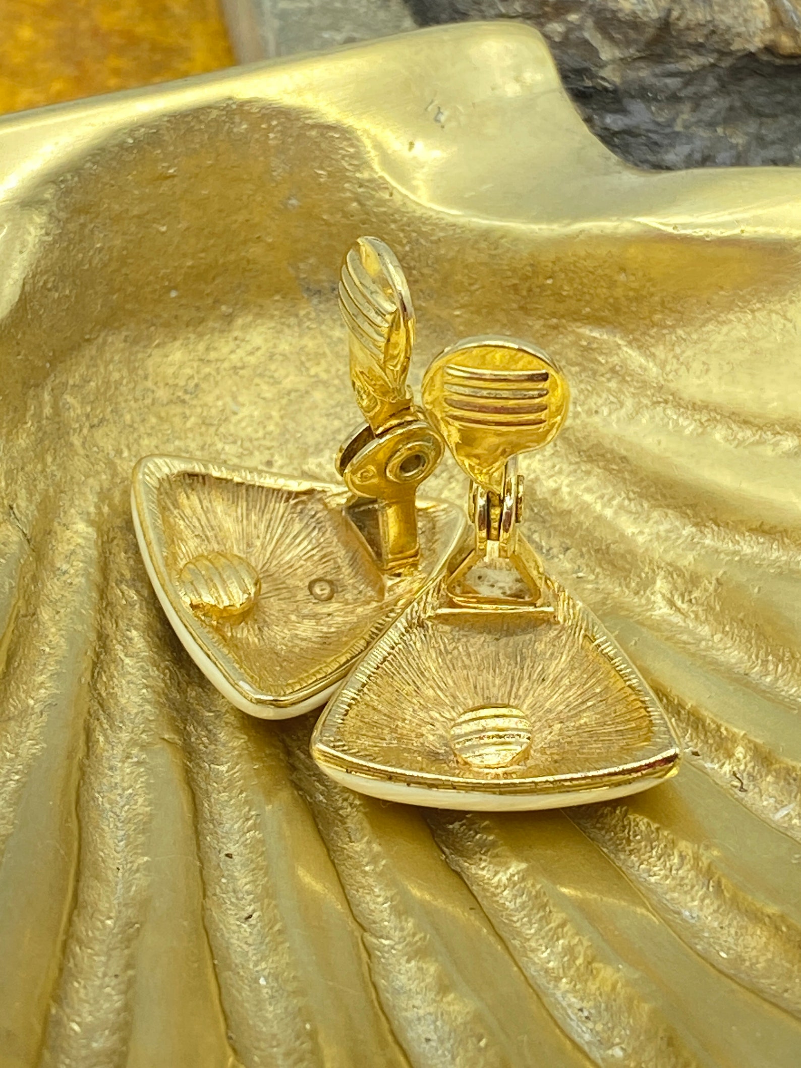 Monet Ivory Enamel and Gold Tone Earrings, Clip on Earrings, Vintage ...