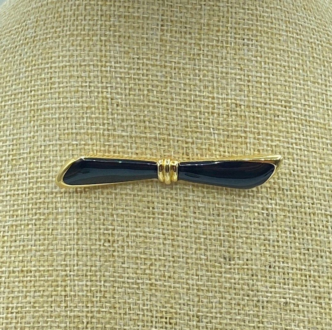 Vintage Monet Black Bar Brooch, 80s Monet Pin, Monet Black Enamel Bow ...