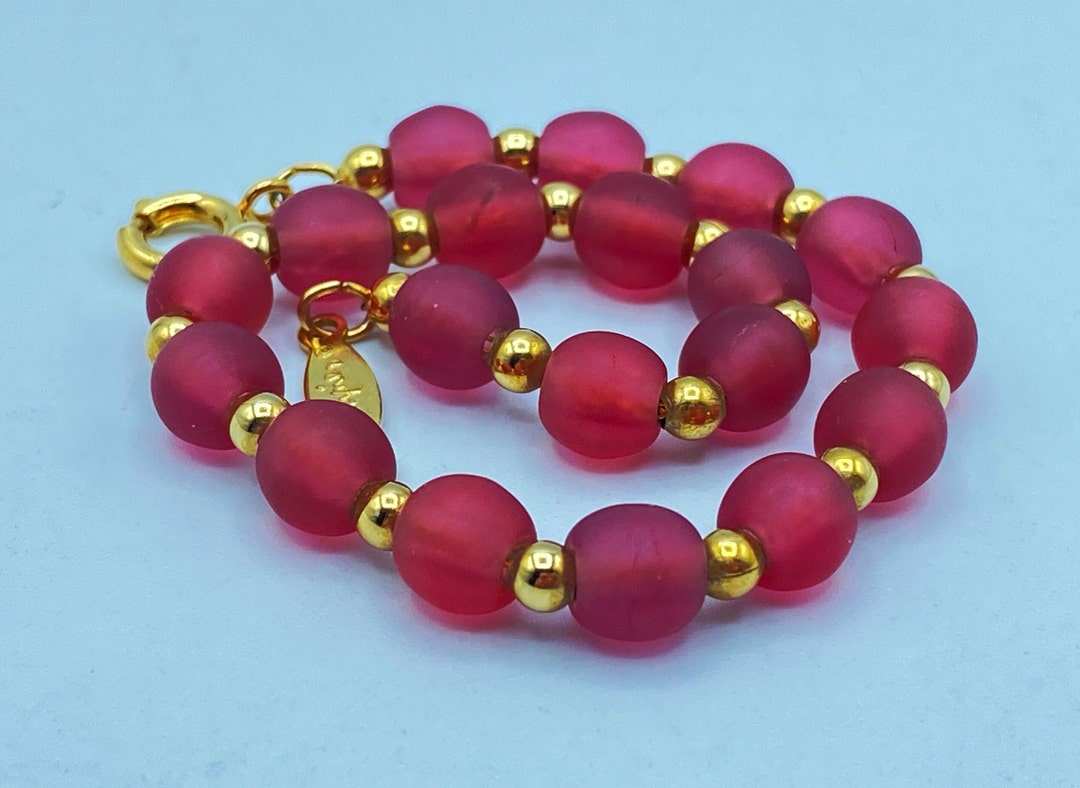 Napier Red Bracelet, Vintage Napier Frosted Red Beaded Bracelet, Napier ...