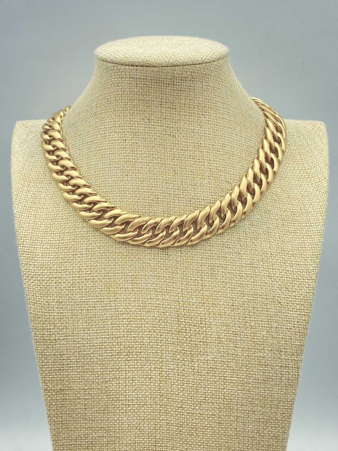 Vintage Monet Matte Gold Tone Curb Chain Choker Necklace, Monet Chain ...