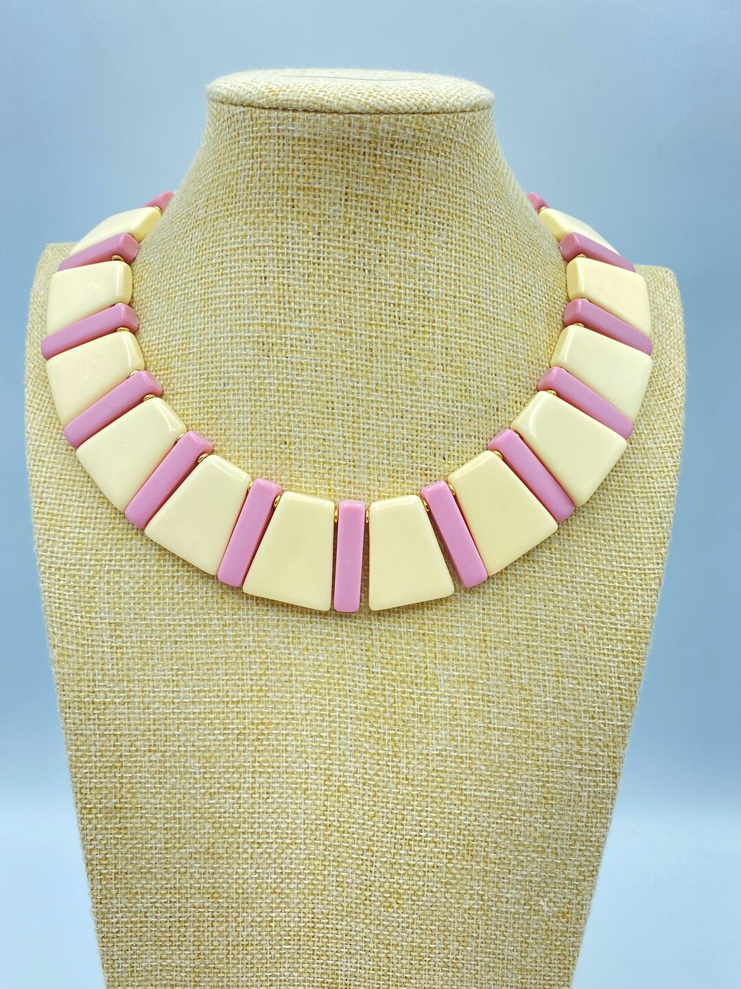 Vintage Napier Art Deco Choker: Book Piece, Cream & Lilac Resin Bead ...