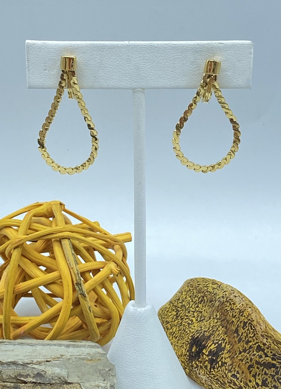 Monet Earrings, Vintage Monet Gold Herringbone Hoop Earrings, 80s Monet ...