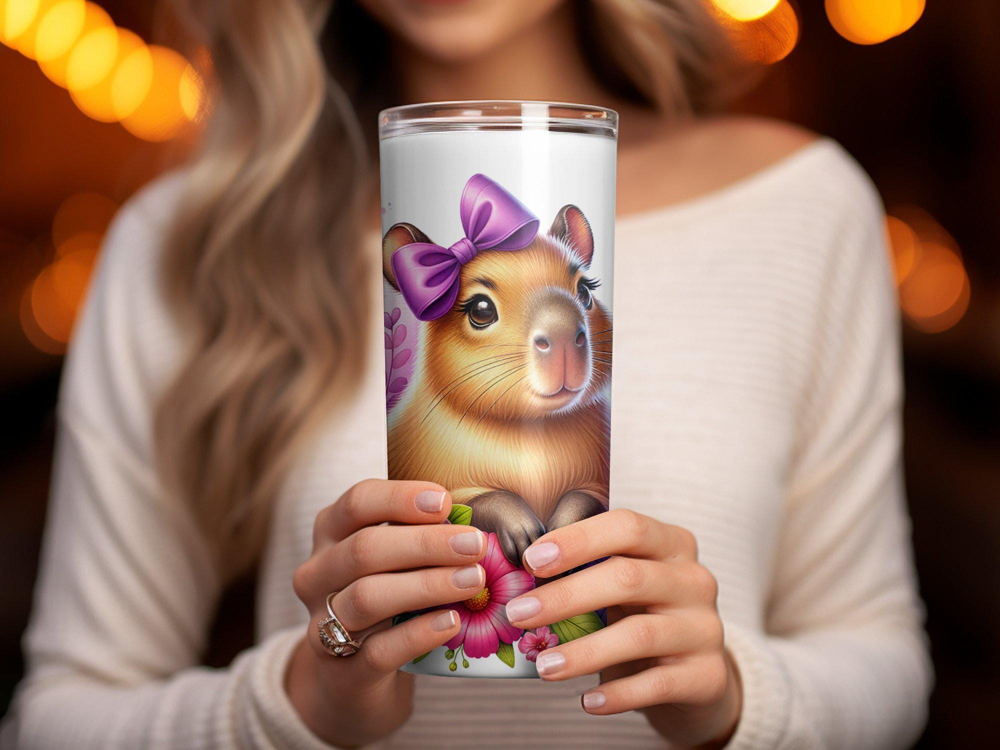 Cute Capybara Tumbler Wrap, 20oz Skinny Tumbler Sublimation Design ...