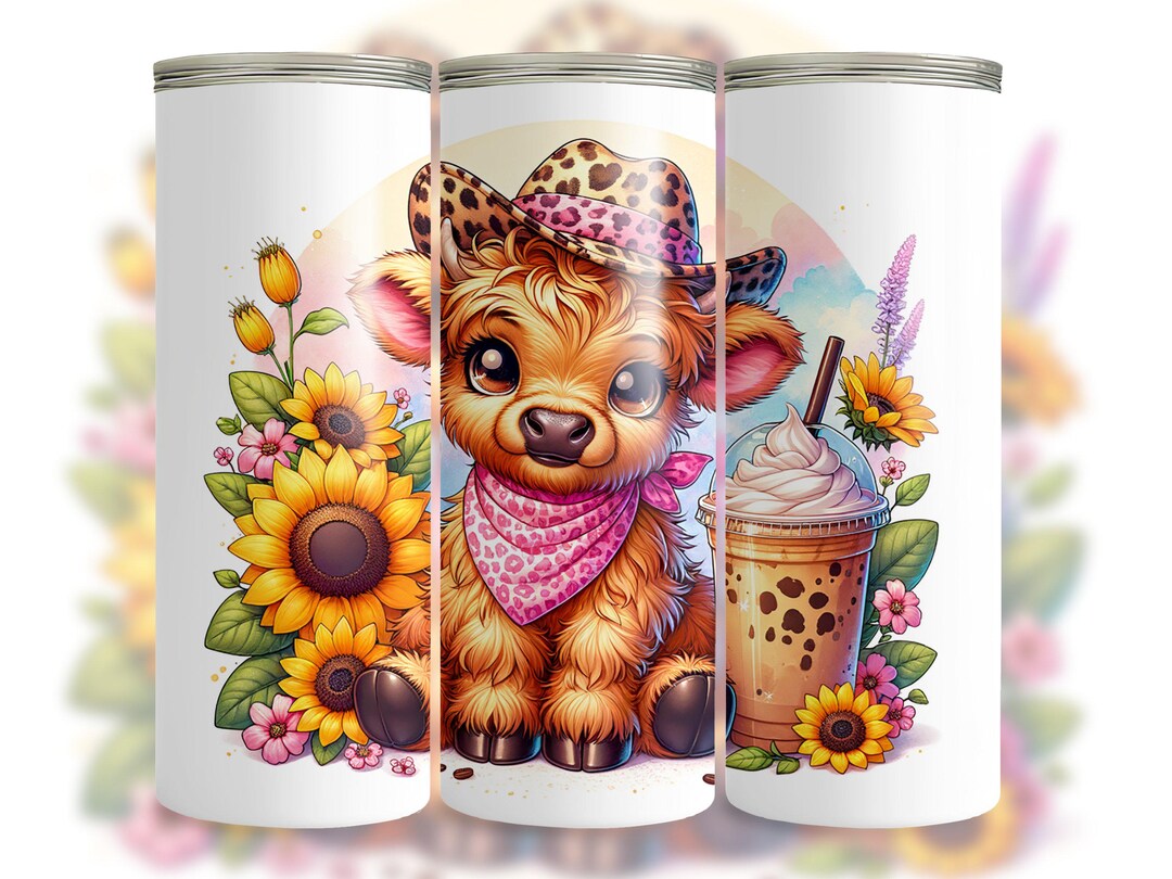 Cute Highland Cow Coffee Addict PNG, Adorable Cow Tumbler Wrap, 20oz ...