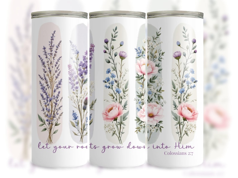 Christian Brushstroke PNG Tumbler Wrap, Floral Bible Verse Sublimation ...