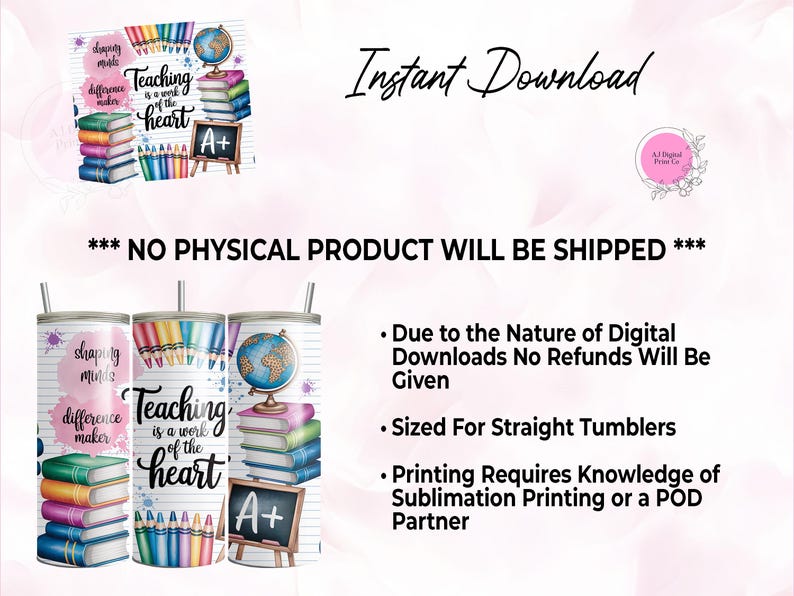 Teacher 20oz Skinny Tumbler Sublimation Design Teacher Appreciation ...