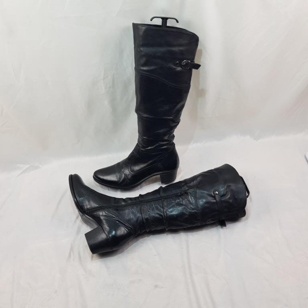 Gogo Boots, Black Leather Boots Women, 90s Knee High Boots, Long Boho ...