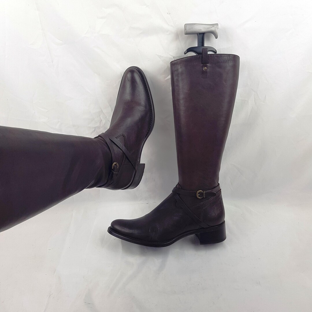 Womens Leather Knee High Buckle Boots, Stiefel Damen, Shoes Women ...