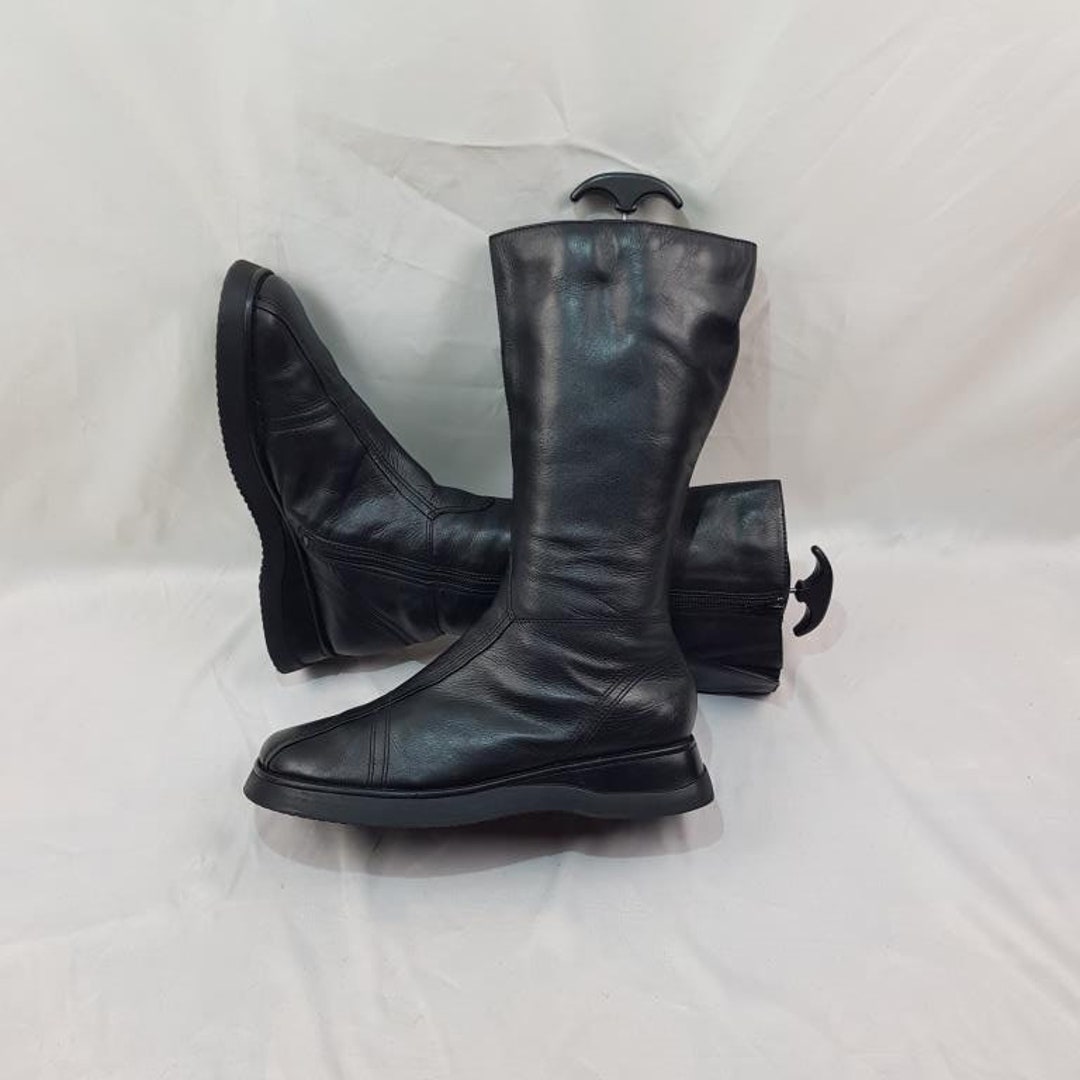 90s Platform Boots, Chunky Black Leather Boots Women, 90s Gothic Square ...