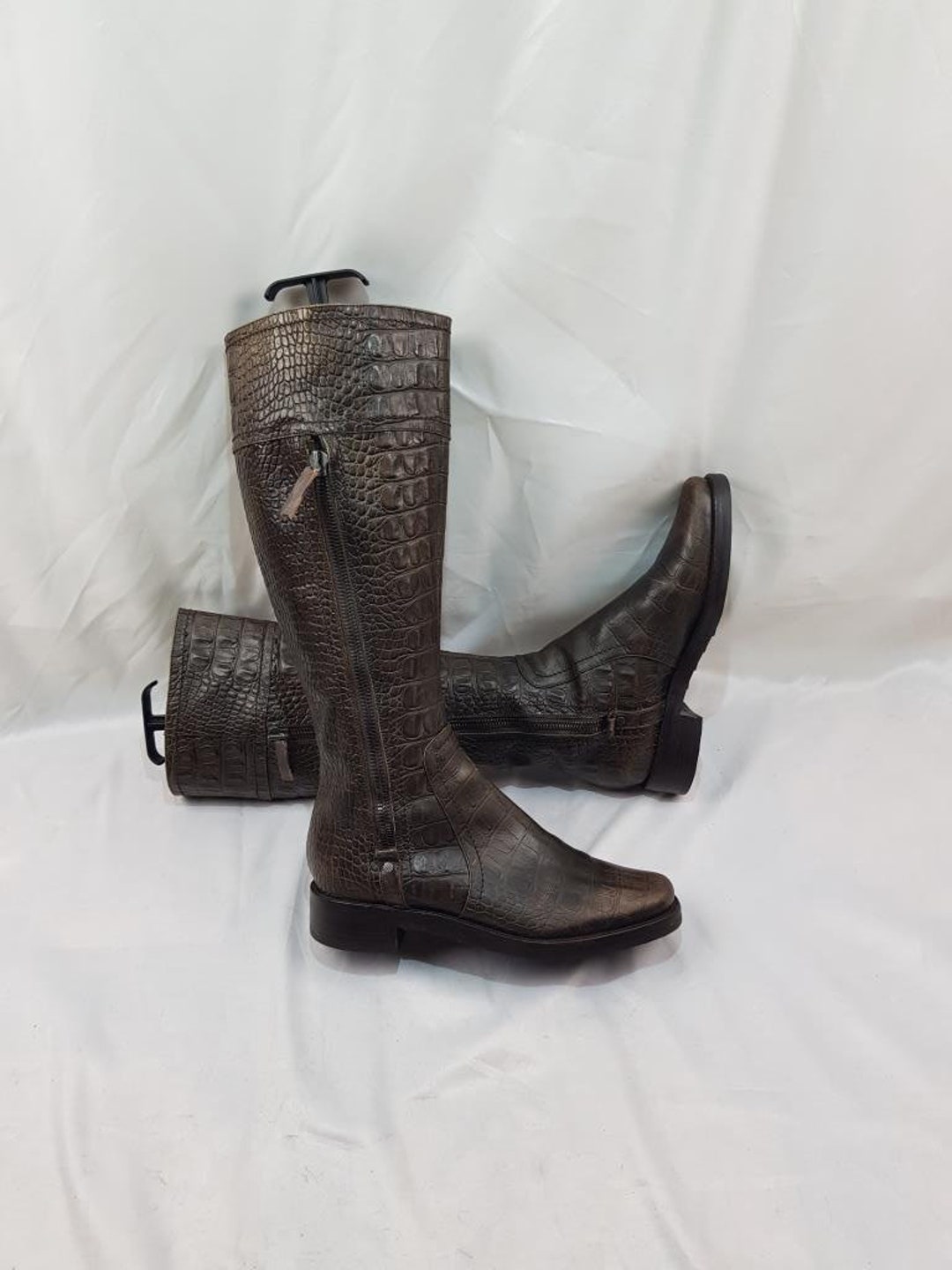 Y2k Knee High Tooled Leather Boots, Shoes Women, Brown Vintage Mod ...