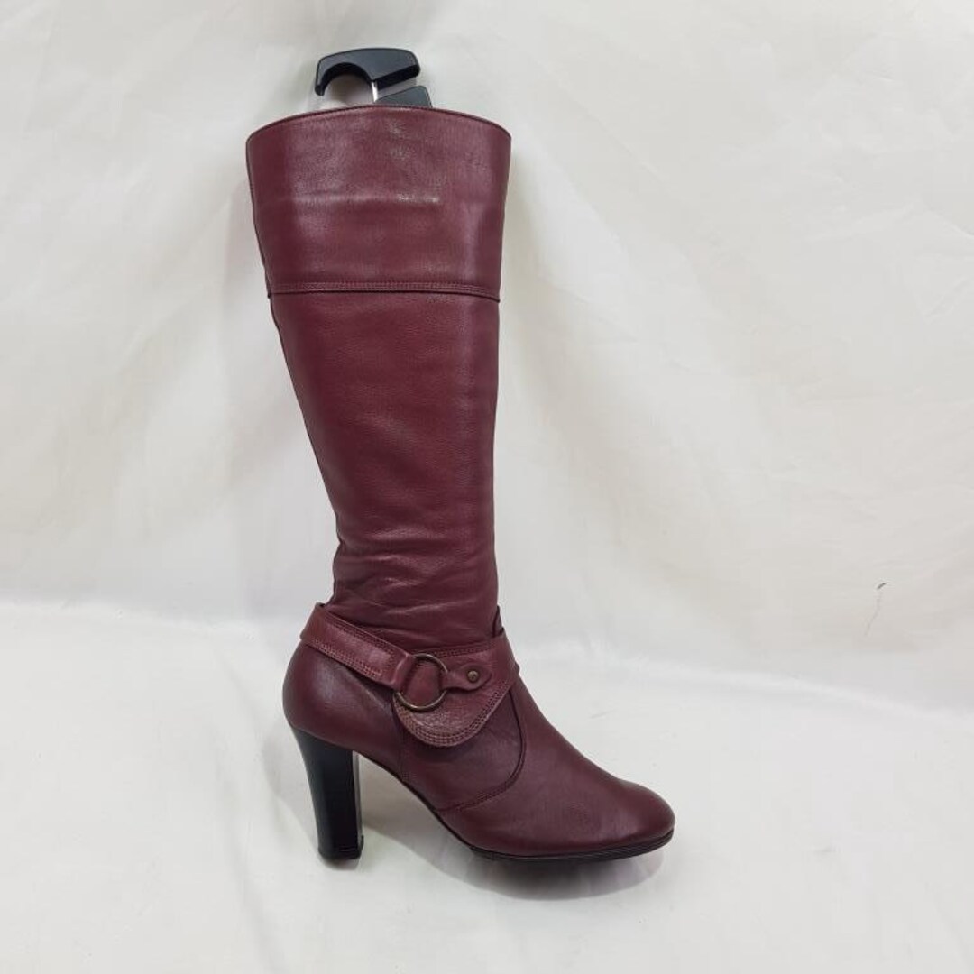 Cherry Red Leather Boots High Heels, Y2k Burgundy Knee High Buckle ...