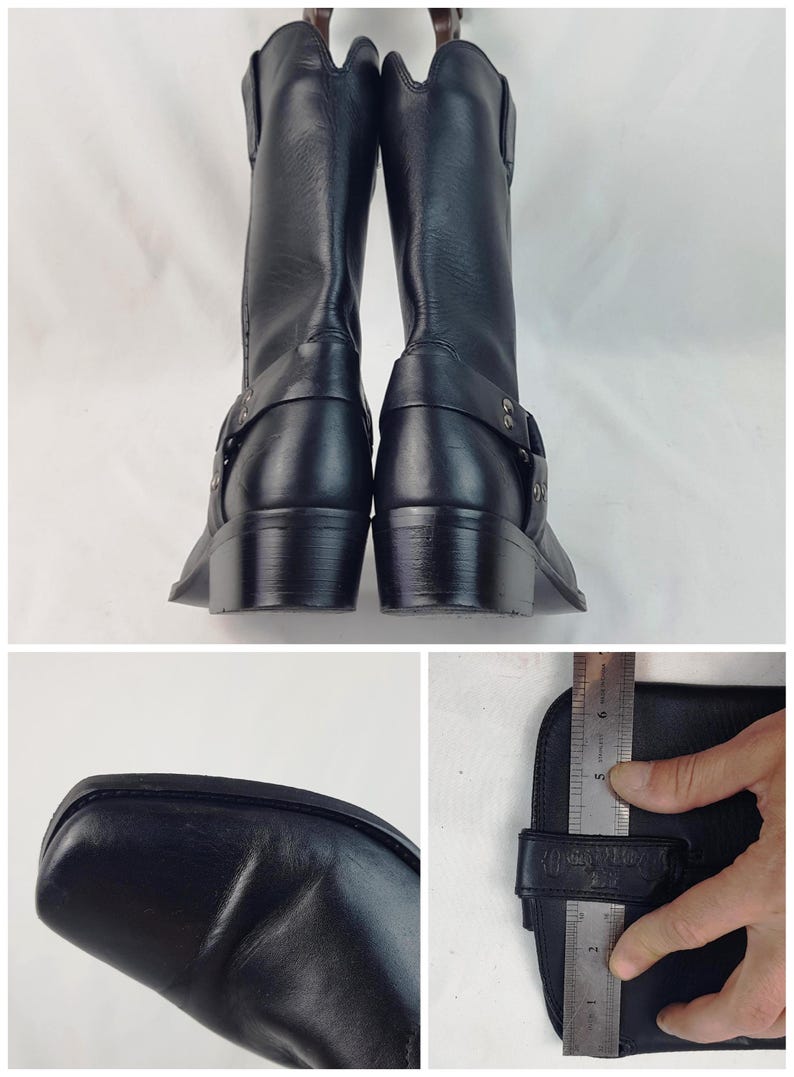 Vintage Y2K Black Leather Cowboy Boots: Square Toe, Size 7 US - Etsy