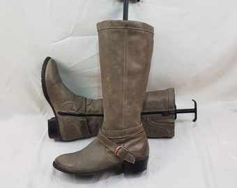 Vintage Knee High Boots Block Heel, Mod Brown Leather Boots Women, Y2k ...