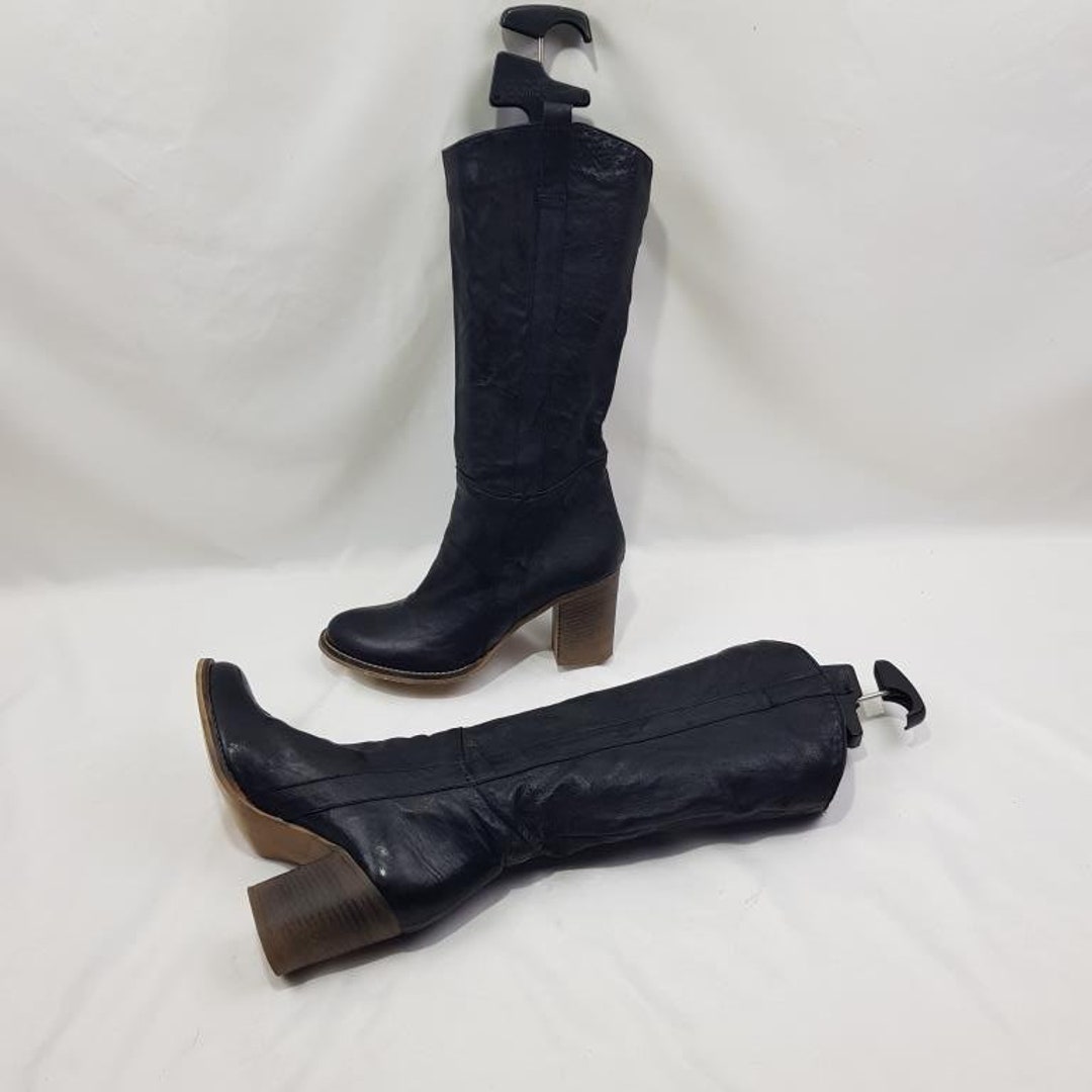 Boho Knee High Leather Boots Women, Italian Shoes Women, 90s Gogo Black ...