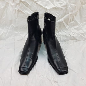 Black Leather Boots Women, Square Toe сustom Shoes Women, Black Mid ...