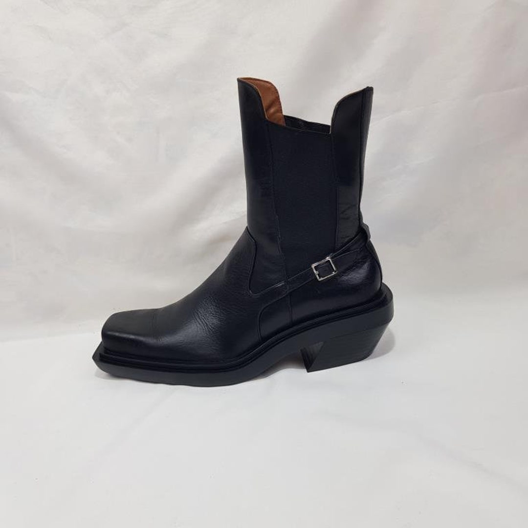 Chelsea Boots, Shoes Women, Square Toe Mid Calf Boots, Black Leather ...