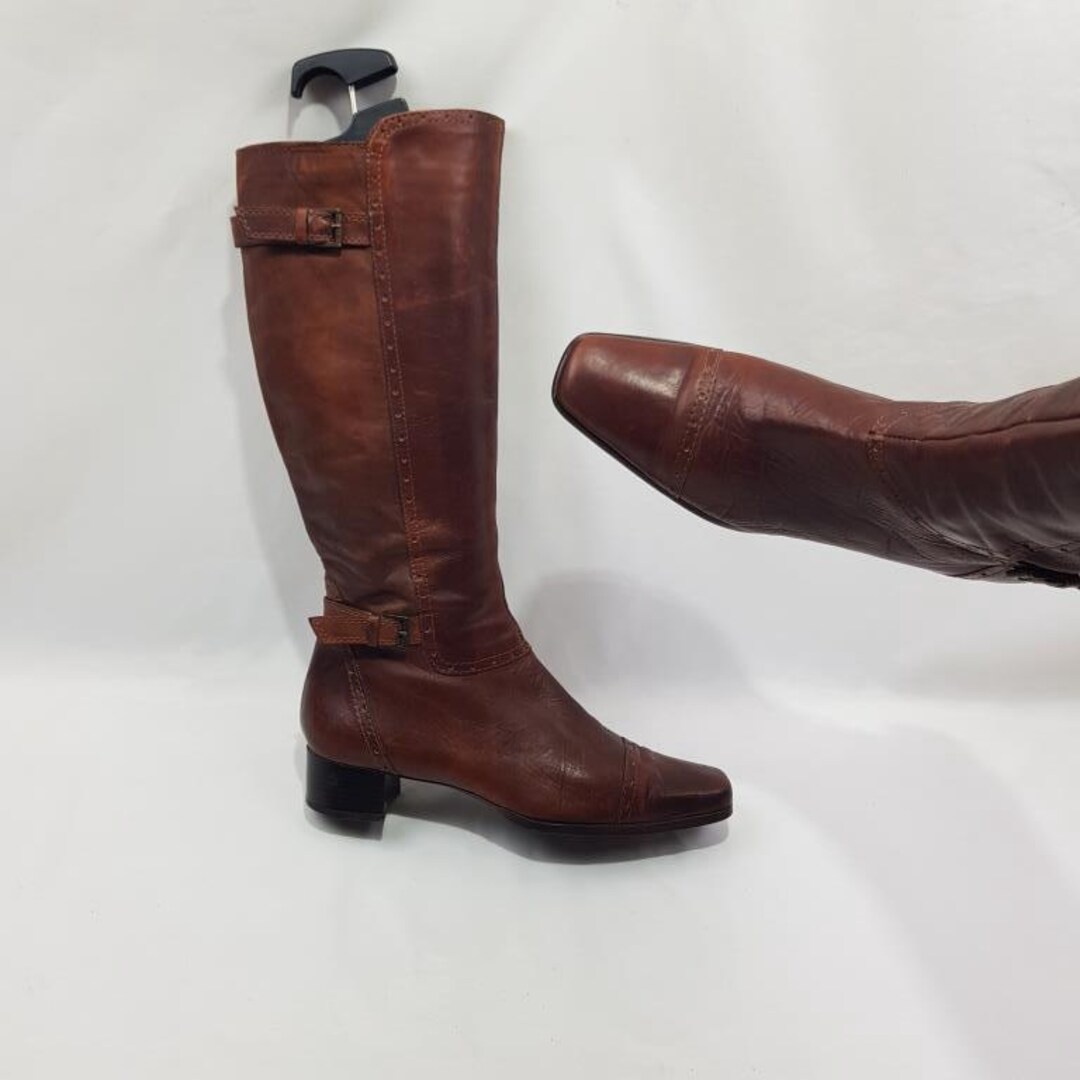 Square Toe Leather Boots Mod Boots, Knee High Heeled Boots Women, 90s ...