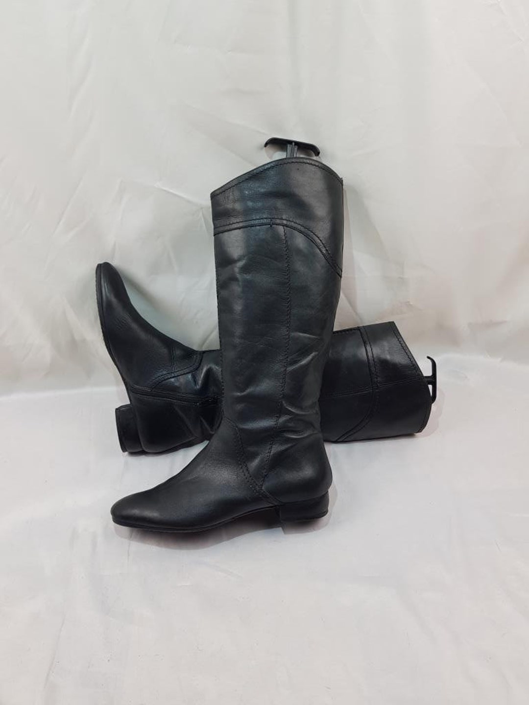 Y2k Knee High Black Leather Riding Boots Women, 90s Vintage Womens Tall ...