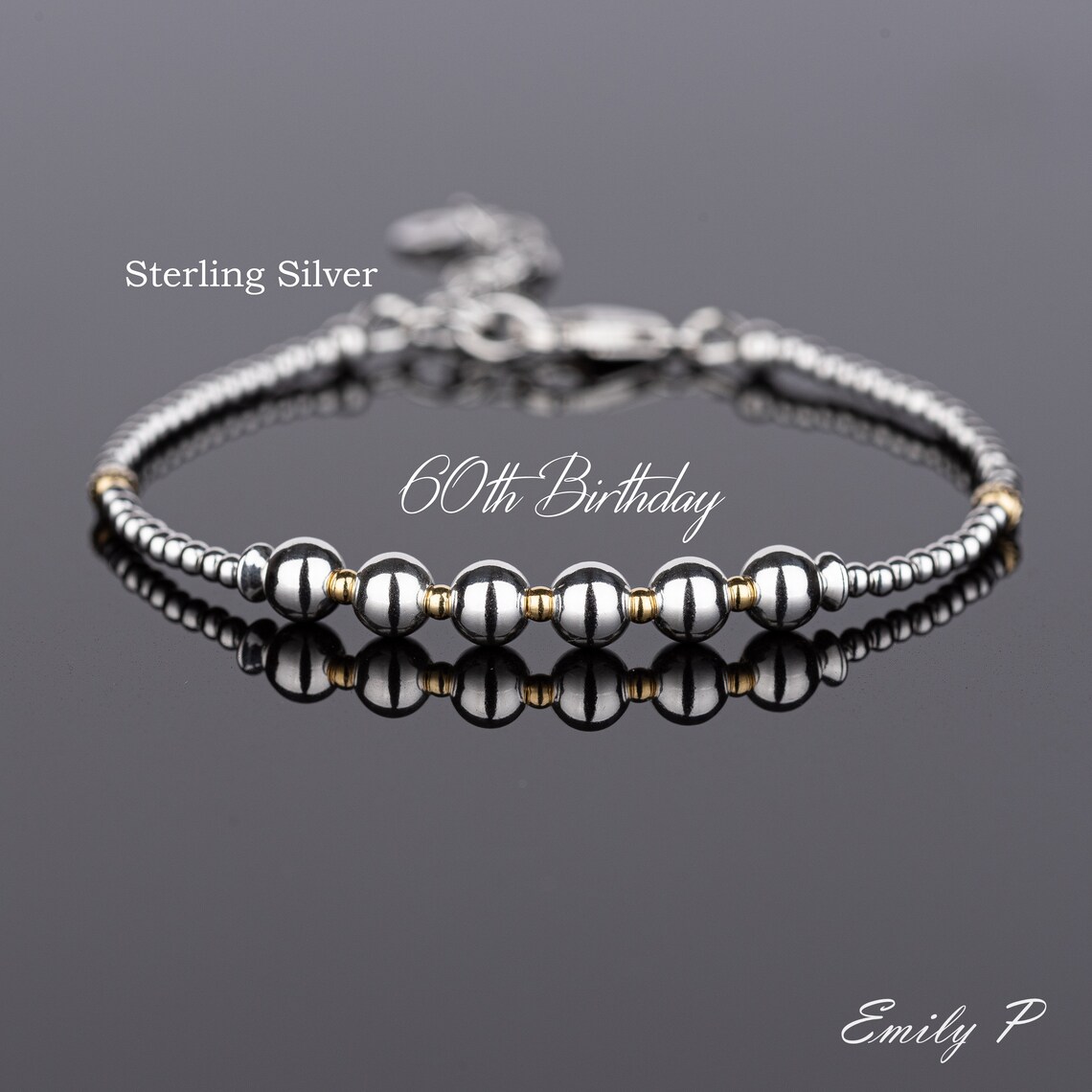 60th Birthday Gift Sterling Silver 6 Bead Bracelet 60th - Etsy