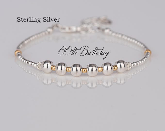 60th Birthday Gift, Sterling Silver 6 Bead Bracelet, 60th Jewellery ...