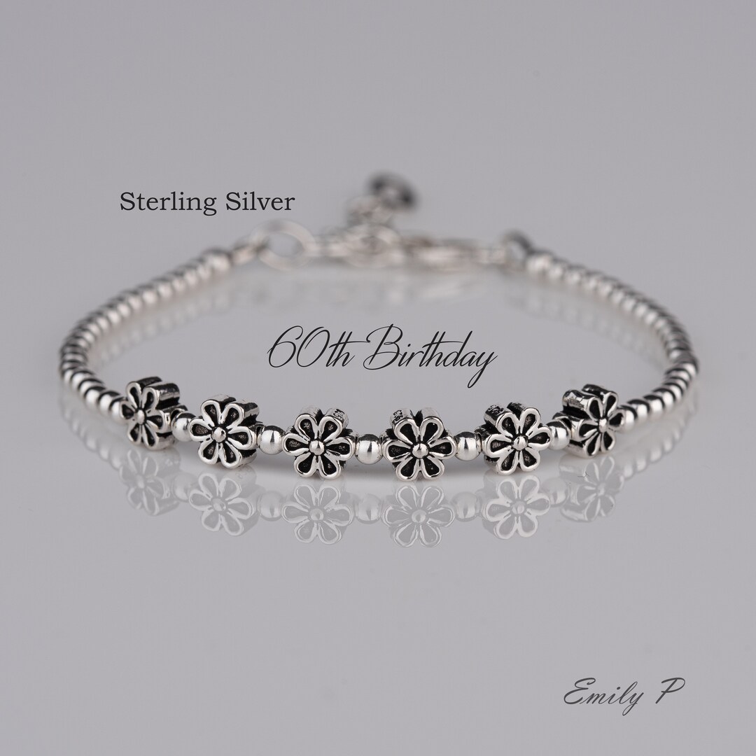 60th Birthday Gift, Sterling Silver 6 Daisy Flower Bracelet, 60th ...