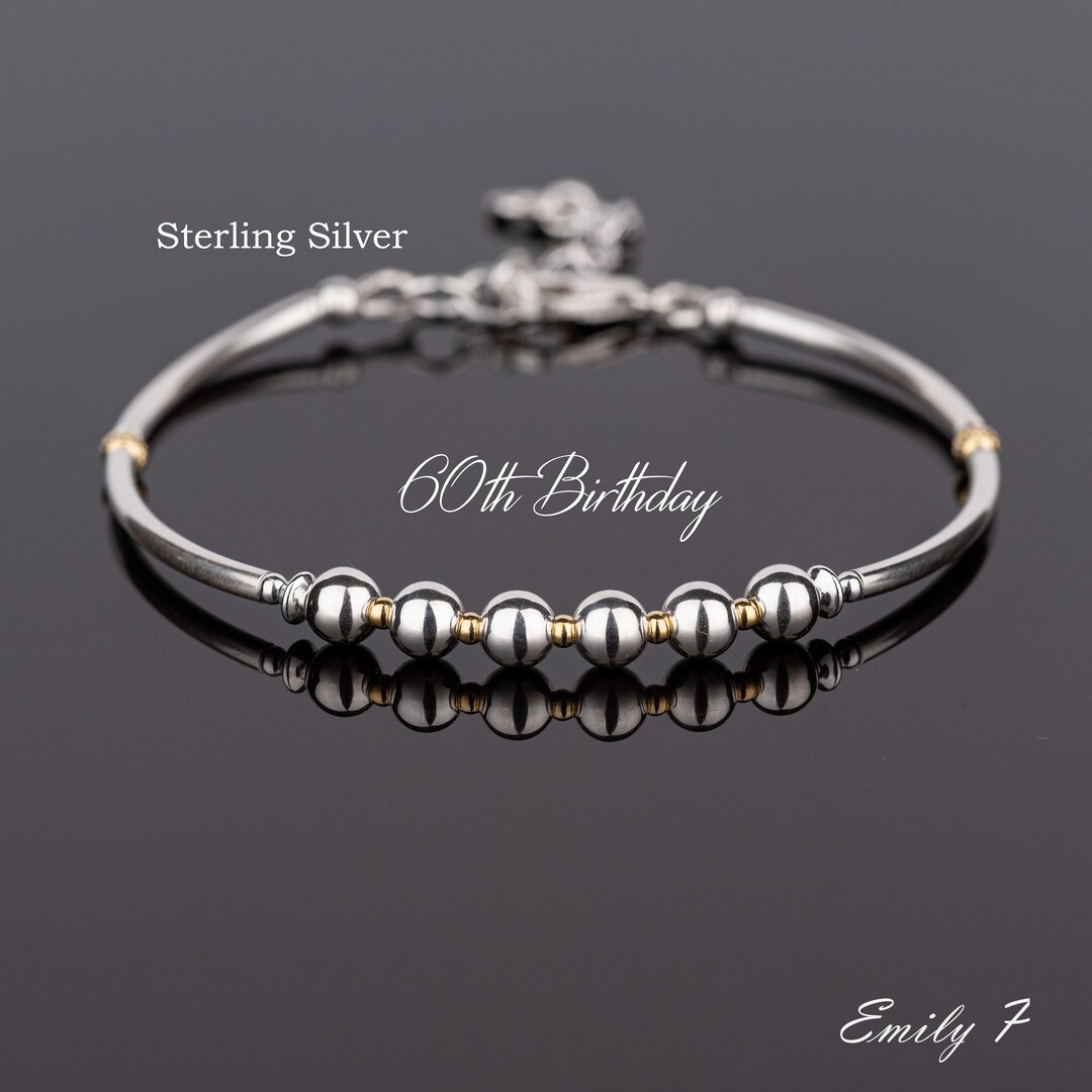 60th Birthday Gift, Sterling Silver 6 Bead Bracelet, 60th Jewellery ...