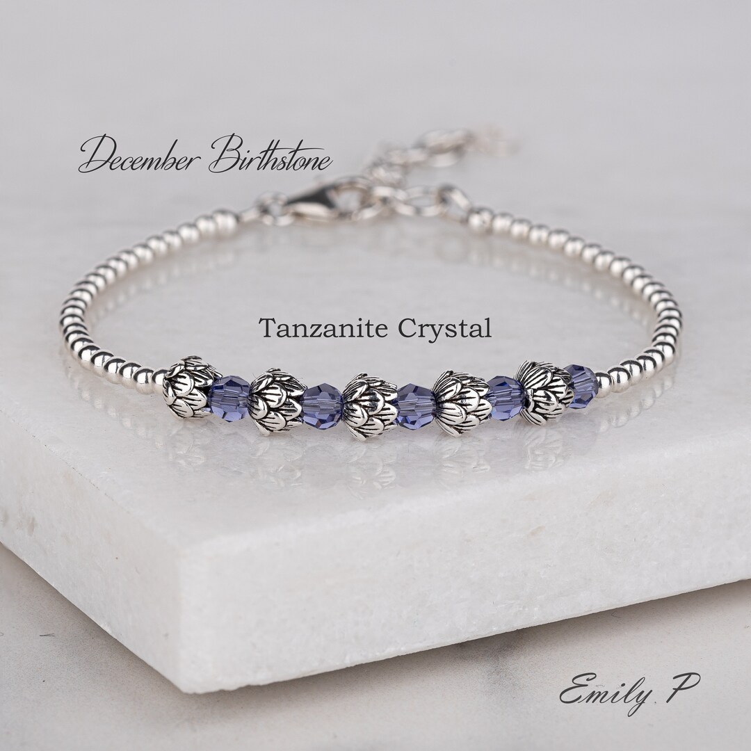 December Birthstone Bracelet, Swarovski Tanzanite Crystals, Sterling ...