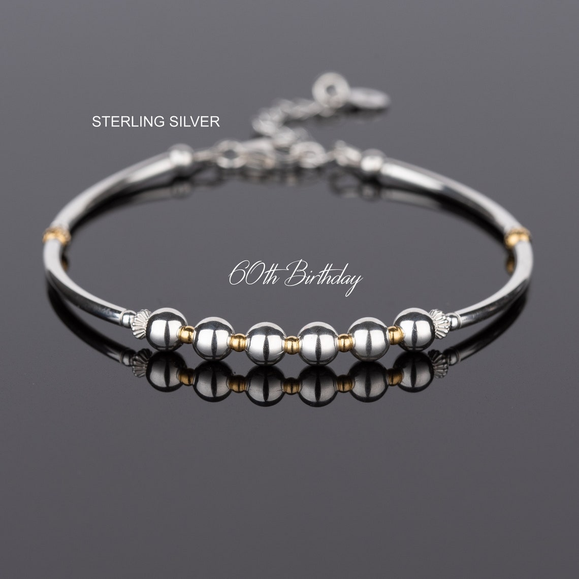 60th Birthday Gift Sterling Silver 6 Bead Bracelet 60th - Etsy