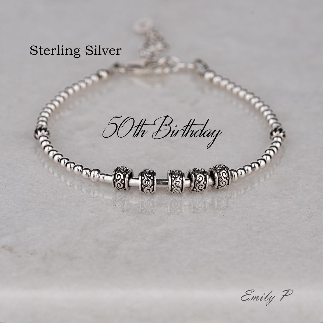 50th Birthday Gift, Sterling Silver 5 Ring Bracelet, 50th Jewellery ...