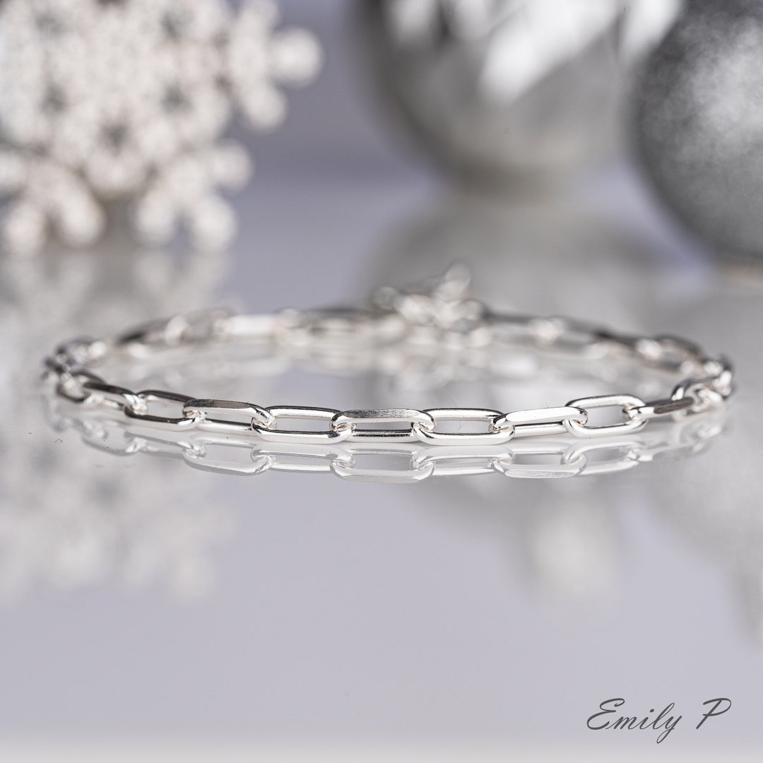 Sterling Silver Paper Clip Chain Bracelet: Minimalist Link Jewelry ...