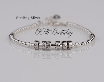 60th Birthday Gift, Sterling Silver 6 Bead Bracelet, 60th Jewellery ...